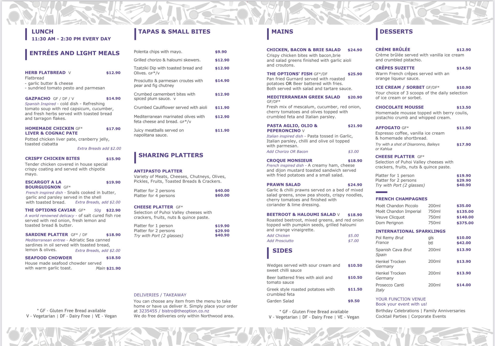 Menu Lunch Entreés and Light Meals, Tapas & Small Bites, Sharing ...
