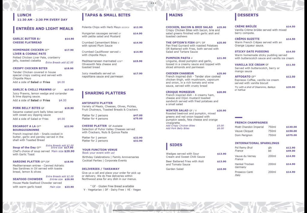 Menu Lunch Entreés and Light Meals, Tapas & Small Bites, Sharing ...