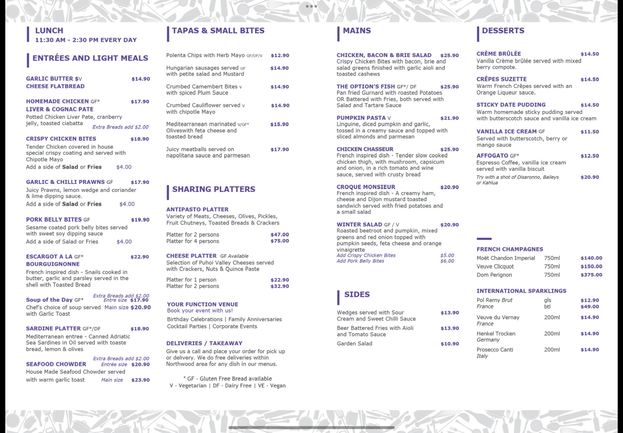 Menu Lunch Entreés and Light Meals, Tapas & Small Bites, Sharing ...